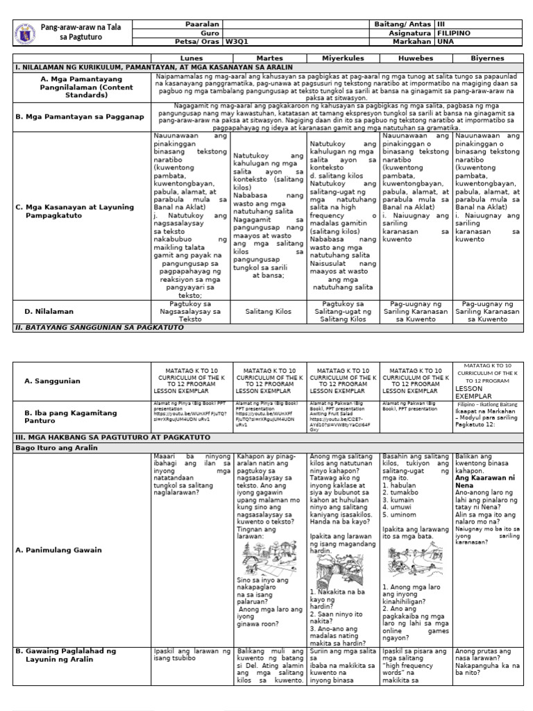 q1 Filipino DLL Week 3 New Template | PDF