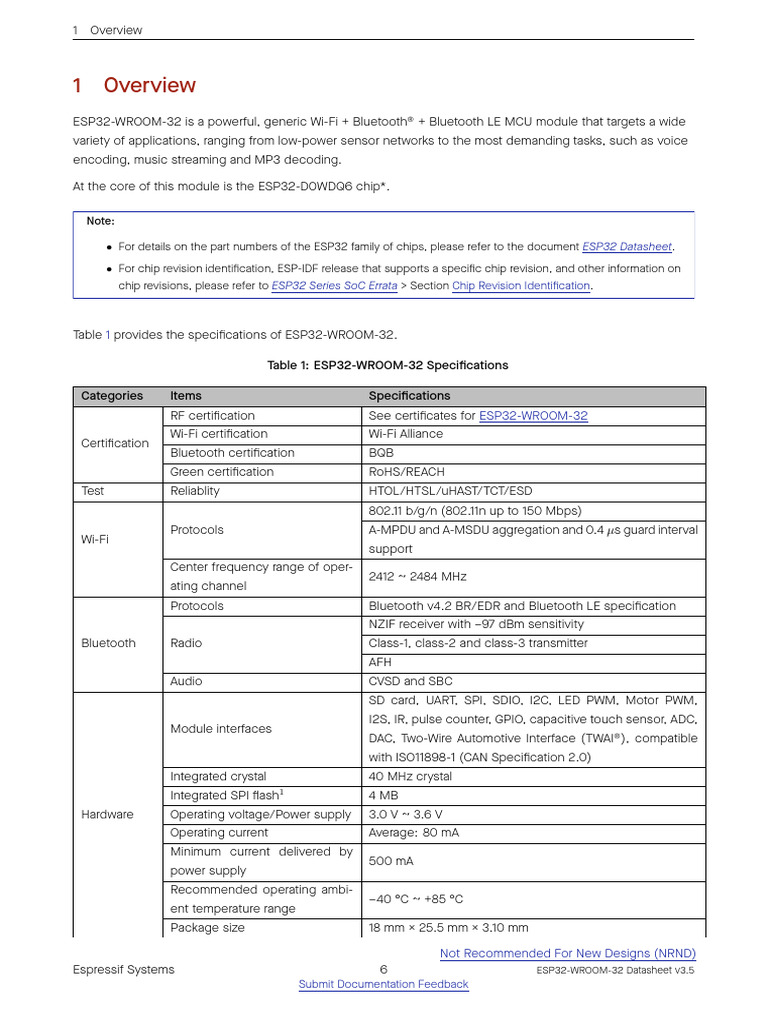Esp32 Wroom 32 - Datasheet - en 2 | PDF | Bluetooth | Wi Fi