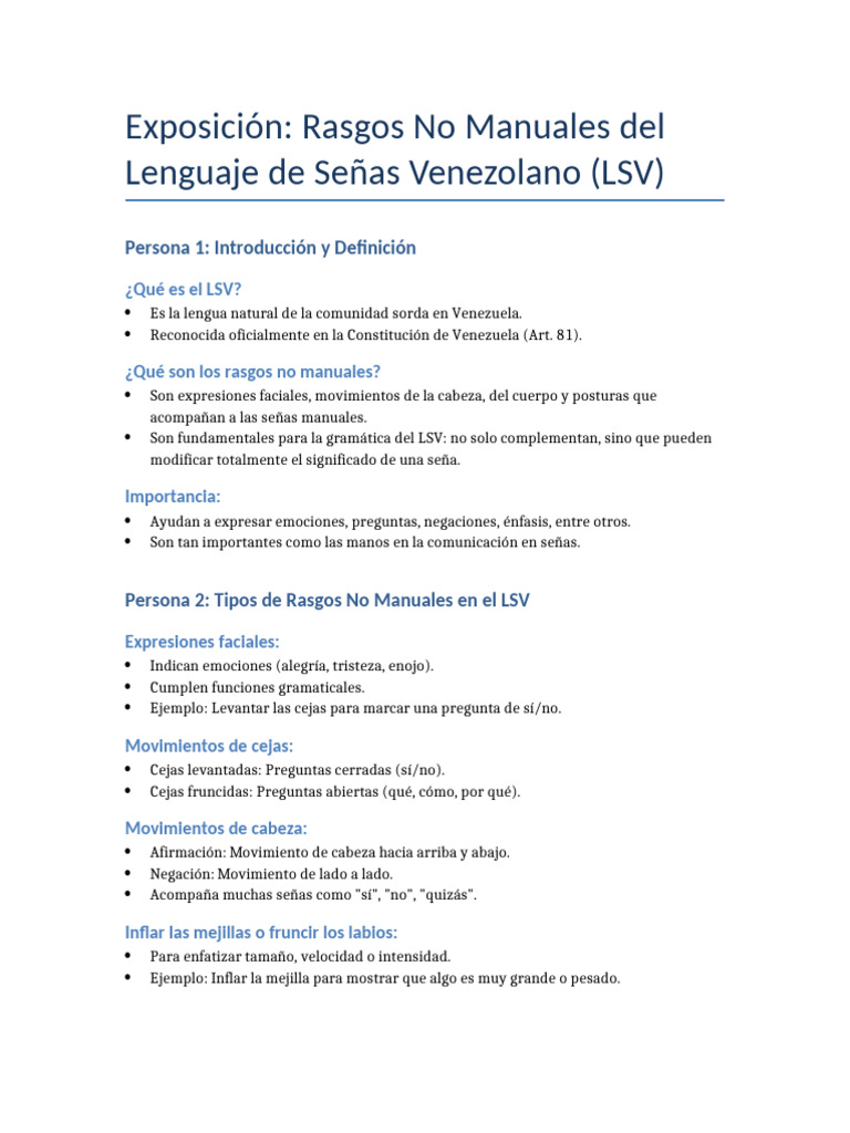 Rasgos No Manuales LSV | PDF