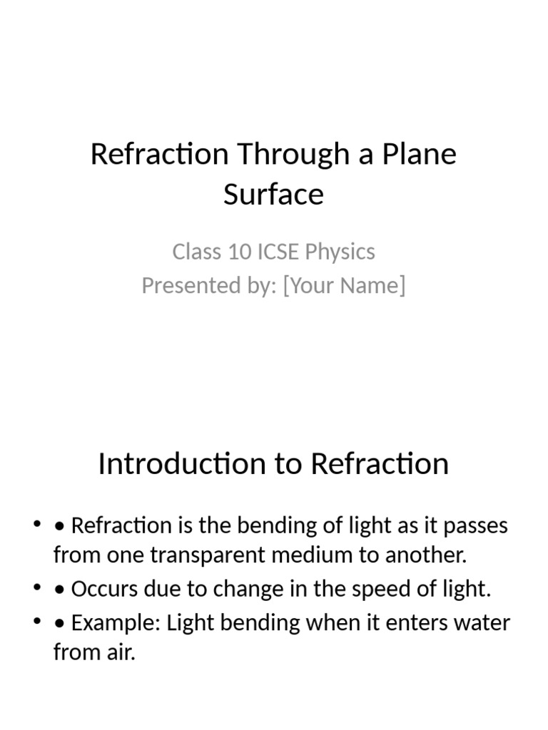 Refraction Through Plane Surface ICSE | PDF | Refraction | Applied And ...