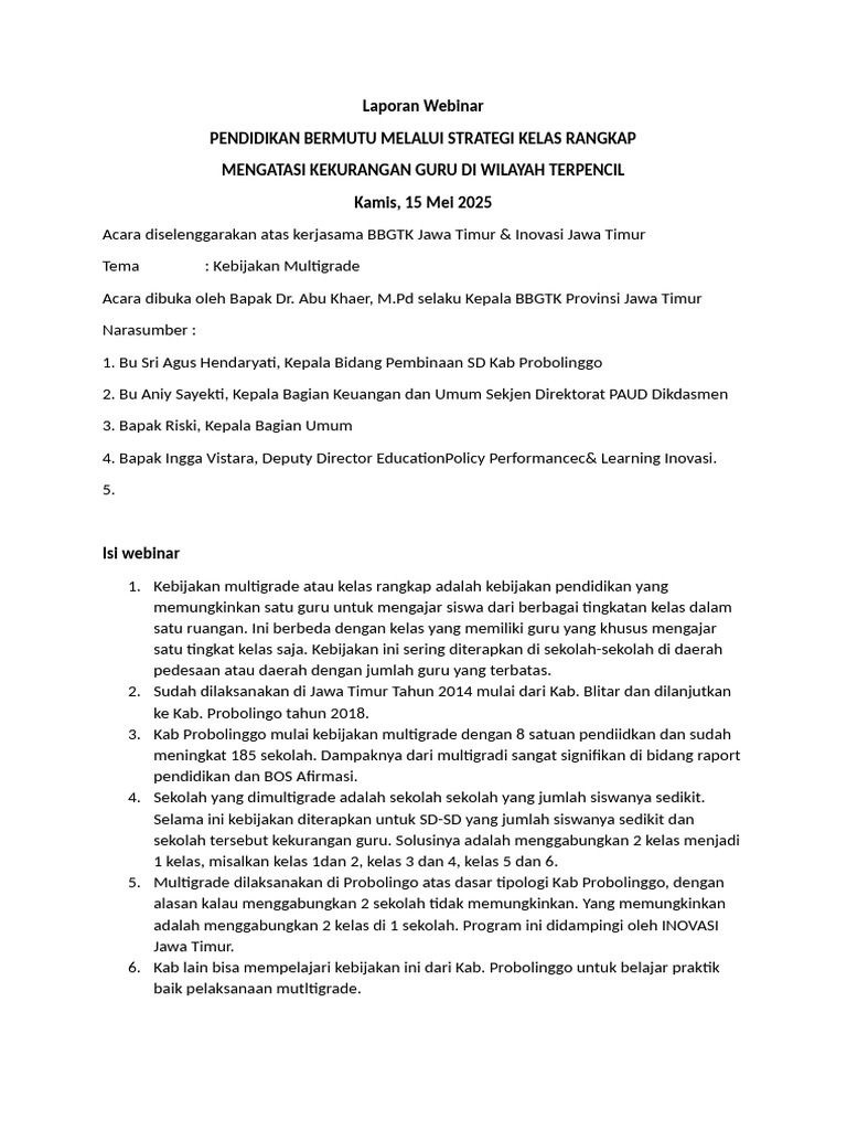 Laporan Webinar Multigrade | PDF