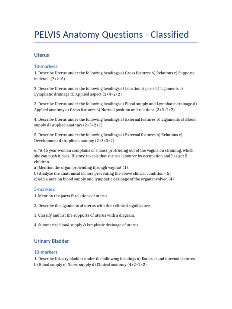 Pelvis Anatomy Questions and Answers | PDF | Prostate | Uterus