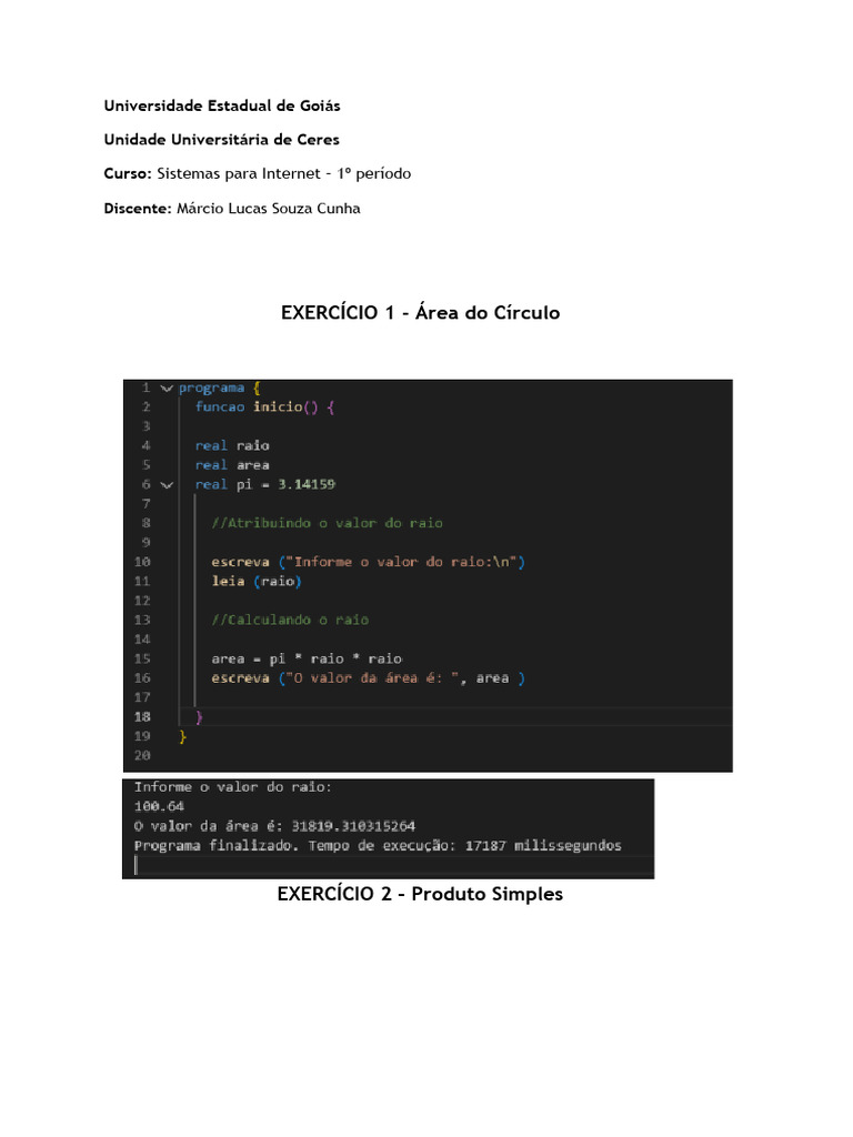 Lista de Exercícios - Algoritmo | PDF