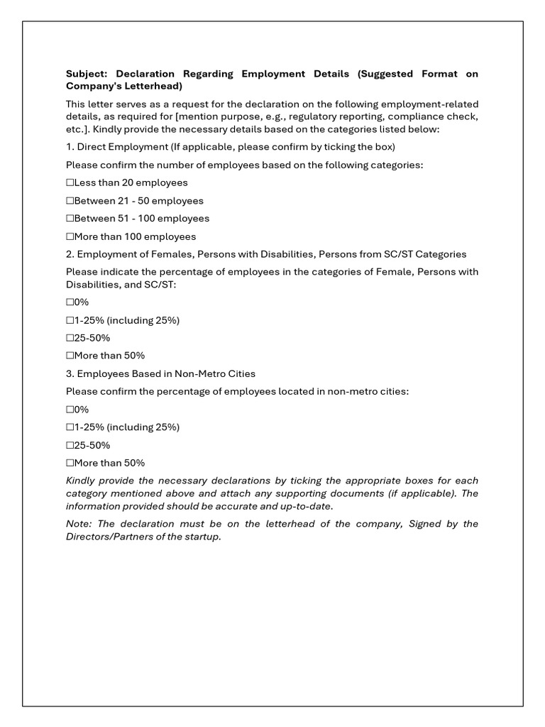 Declaration Regarding Employment Details | PDF