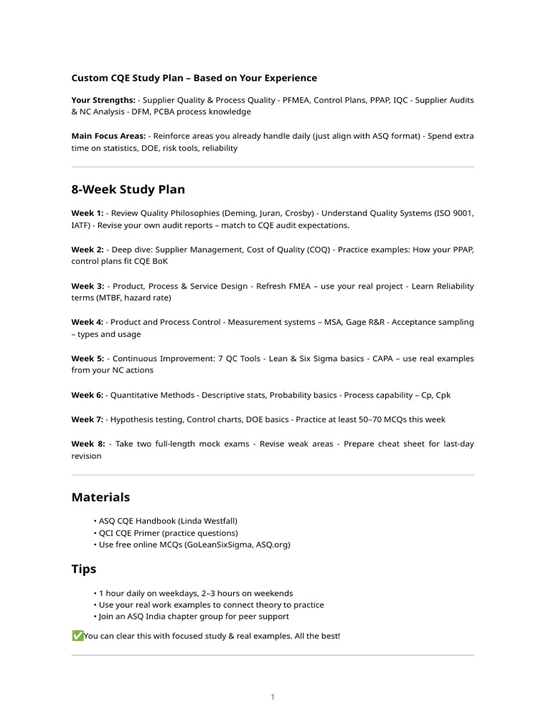 Cqe Study Plan | PDF