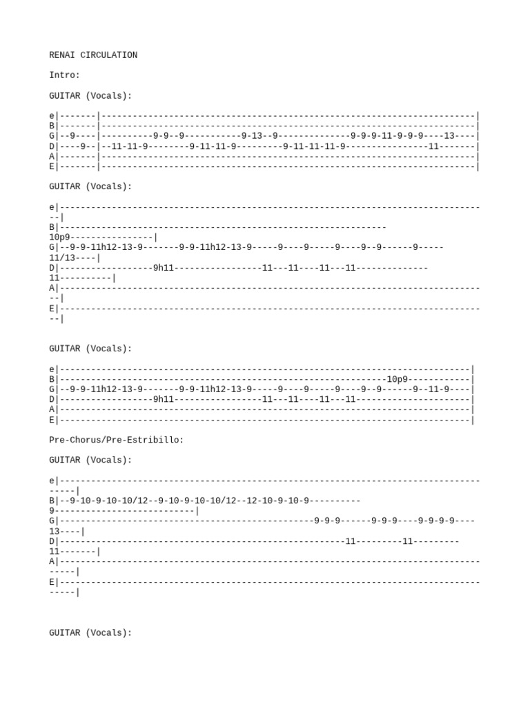 Renai Circulation Tabs | PDF | Song Structure | Elements Of Music