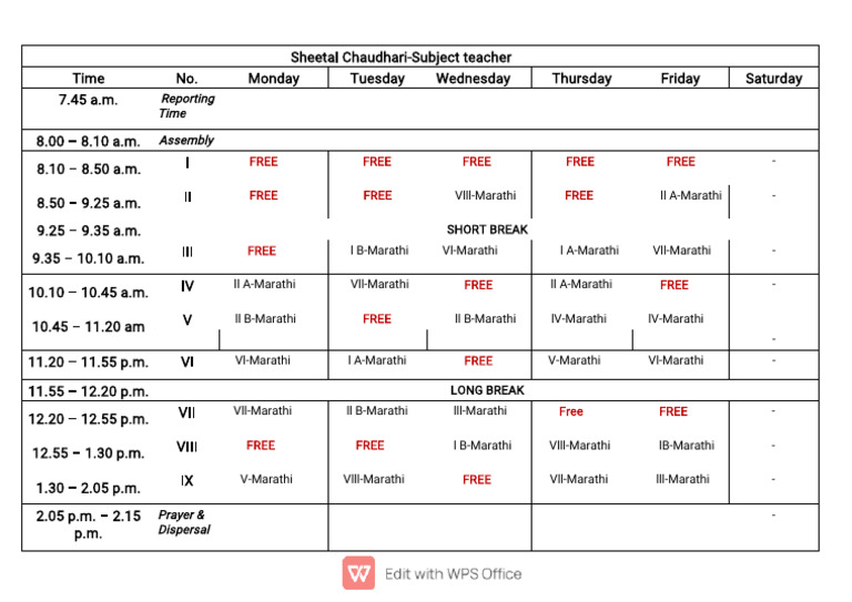 Cover Page Time Table Page 23-24 | PDF