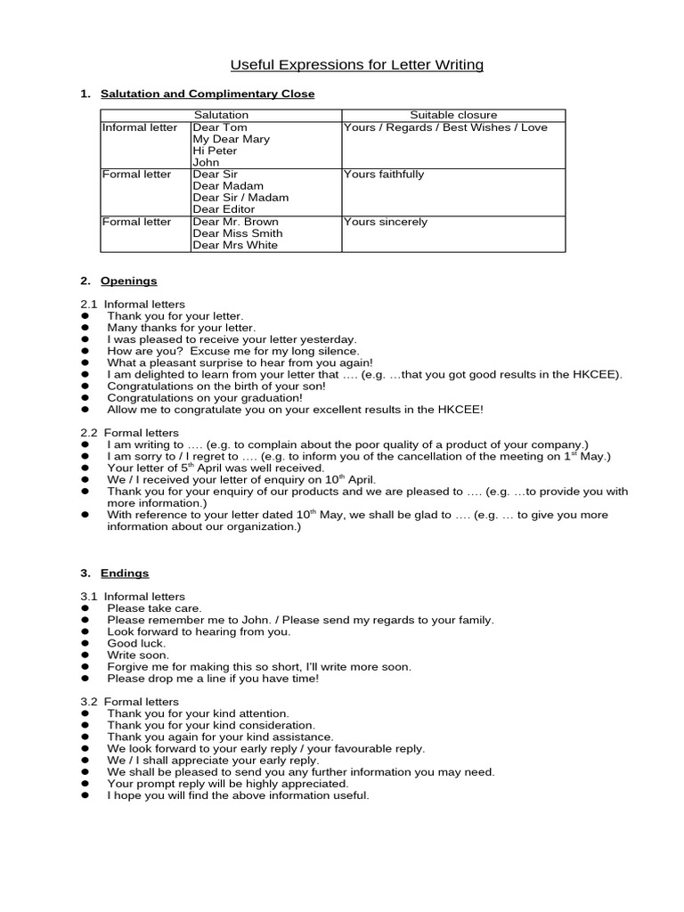 Useful Expression For Writing Letters | PDF
