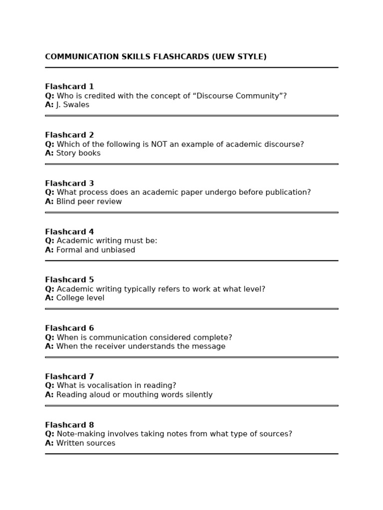 Communication Skills Flashcards | PDF