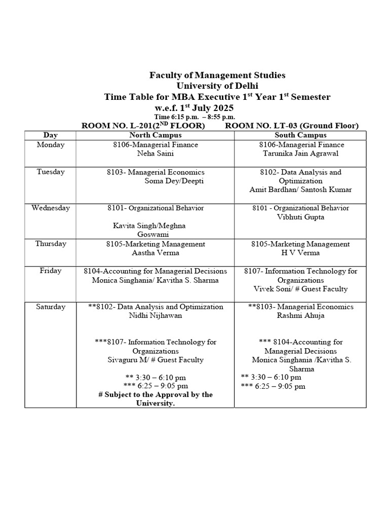 Time Table 1st Year Executive 30.06.2025 | PDF
