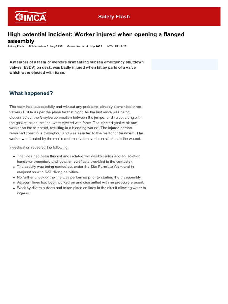 Worker Injured by Ejected Valve Gasket | PDF | Valve | Occupational ...