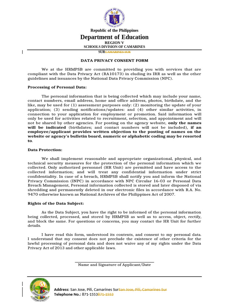 Data Privacy Consent Form - Philippines | PDF | Privacy | Information ...