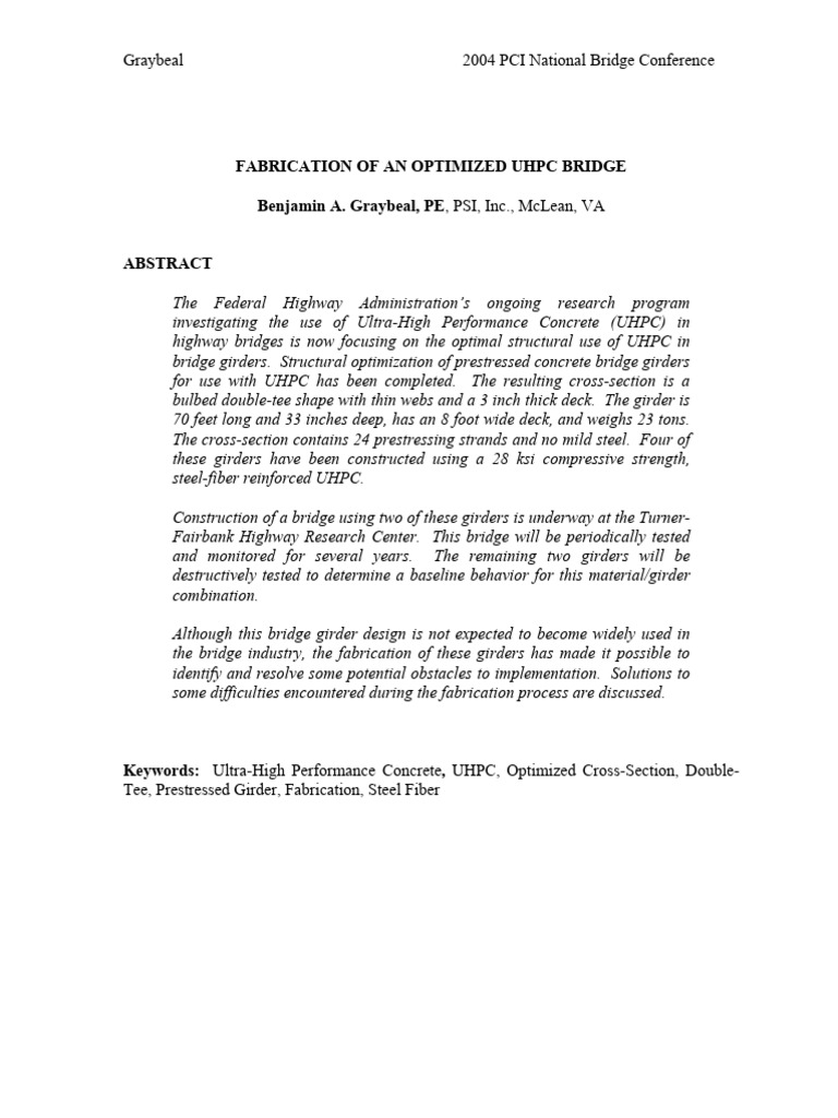 Fabrication of An Optimized Uhpc Bridge | PDF | Concrete | Prestressed ...