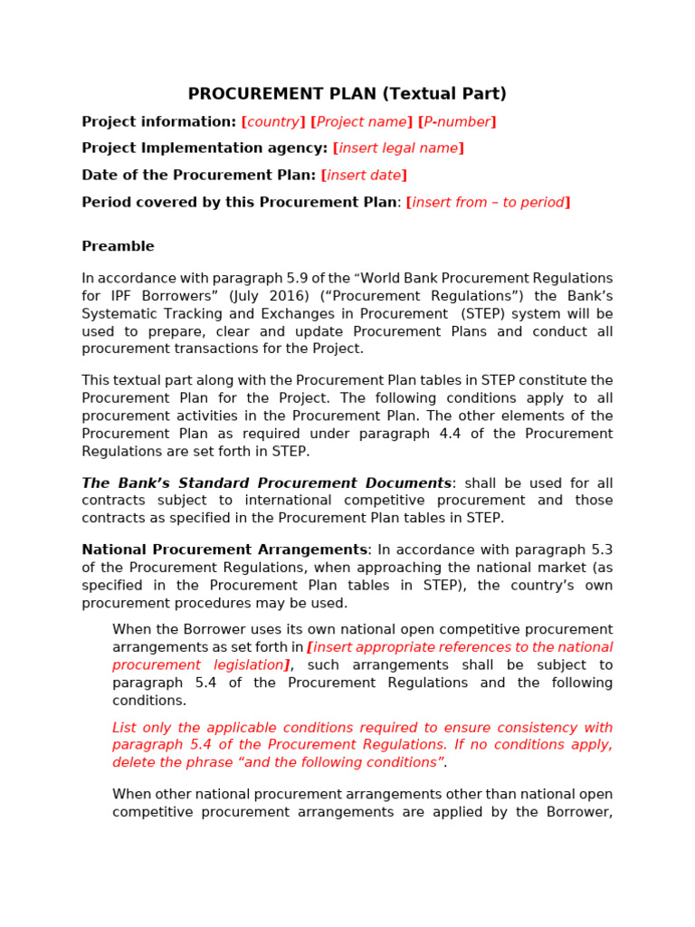 PROCUREMENT PLAN (Textual Part) | PDF | Procurement