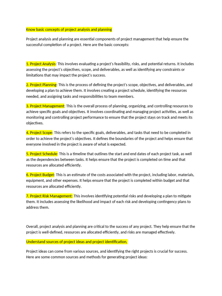 Project Analysis and Planning Essentials | PDF | Feasibility Study ...