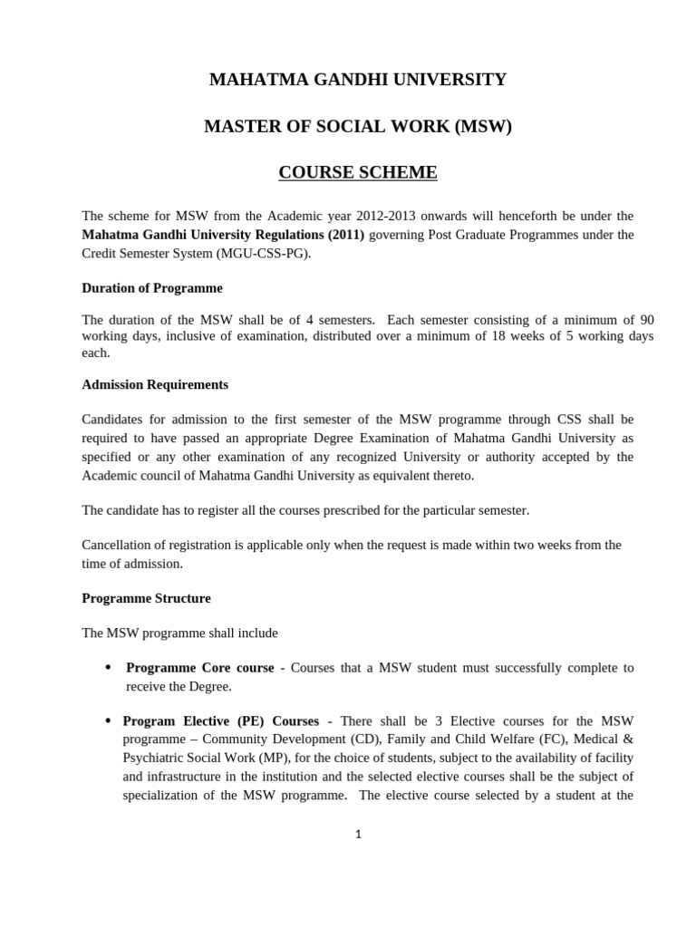 MSW Course Structure at Mahatma Gandhi University | PDF | Thesis | Educational Stages