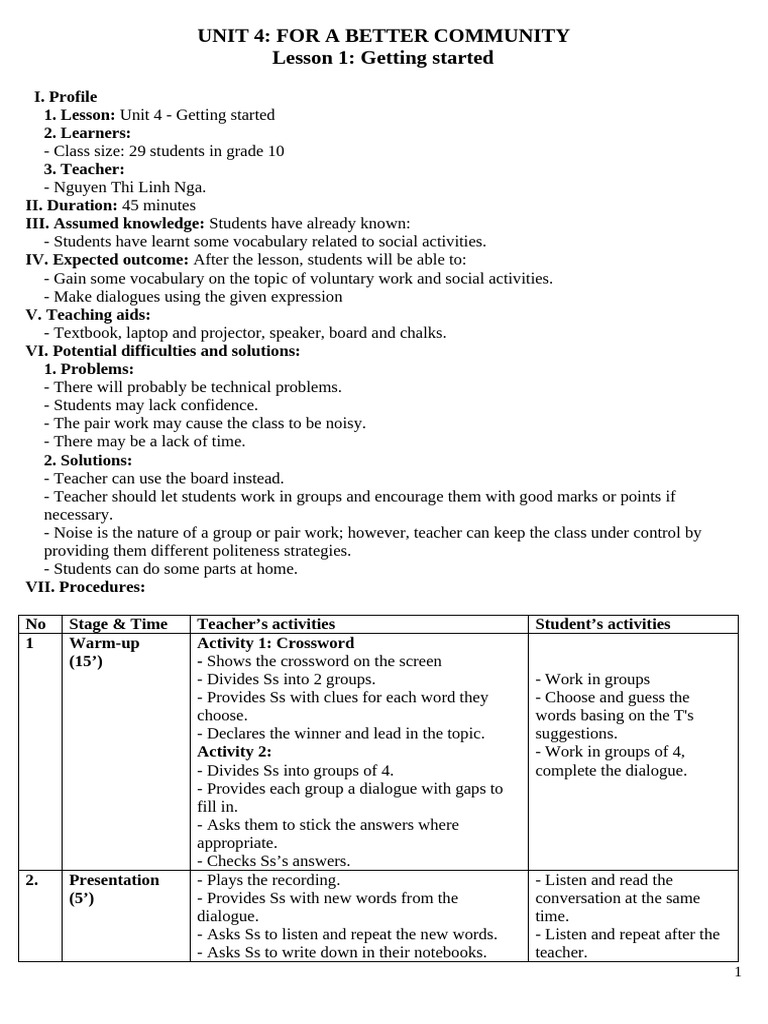 Unit 04 For A Better Community Lesson 1 Getting Started | PDF ...