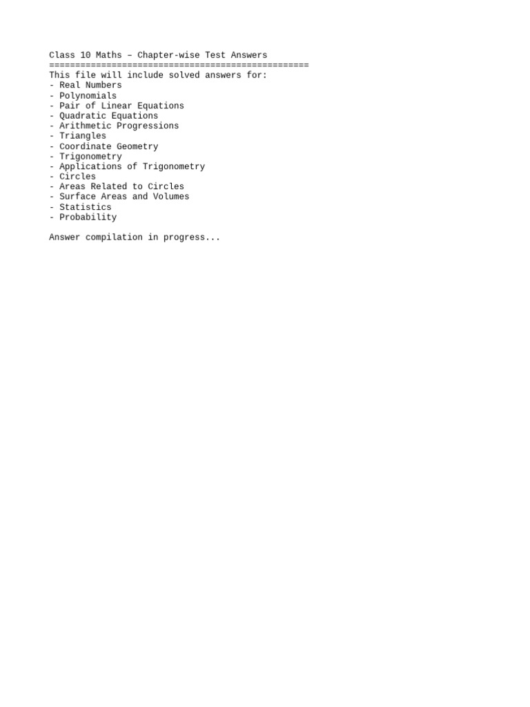 Class 10 Maths Test Answers Pdf