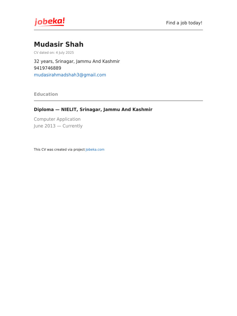 Mudasir Shah: Find A Job Today! | PDF
