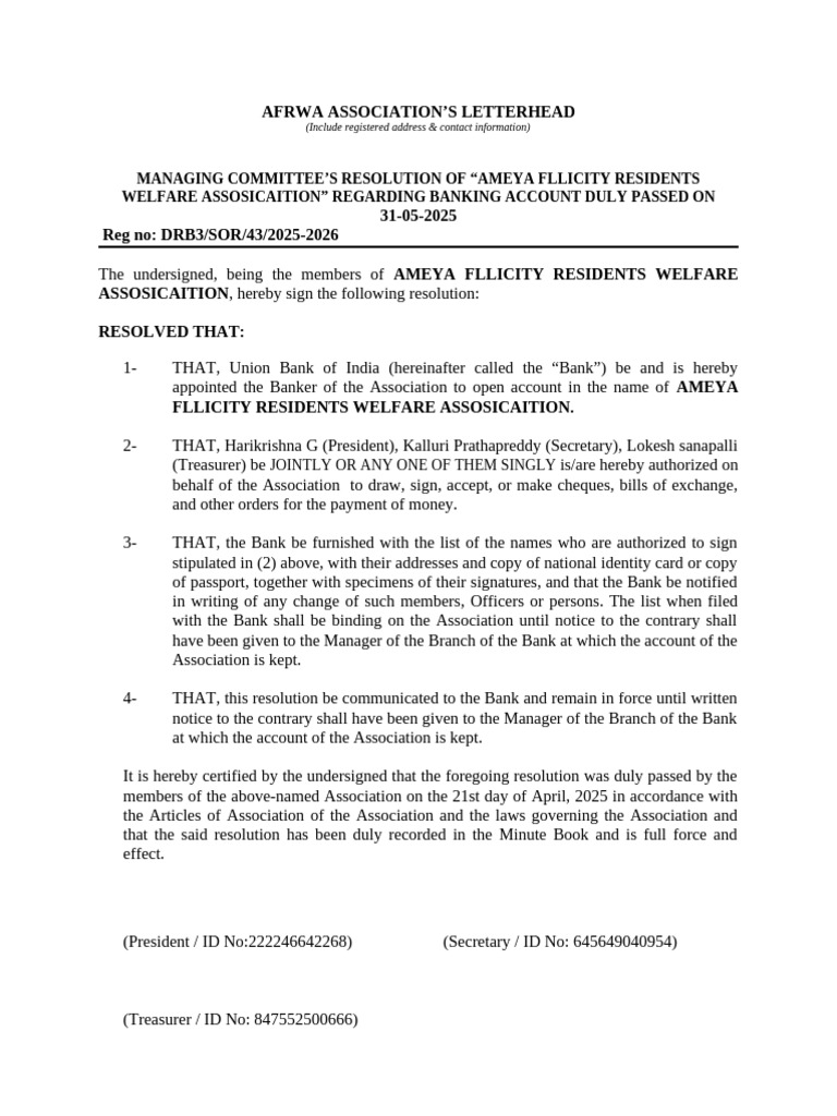 Sample Board Resolution Associations | PDF | Banks | Government And ...