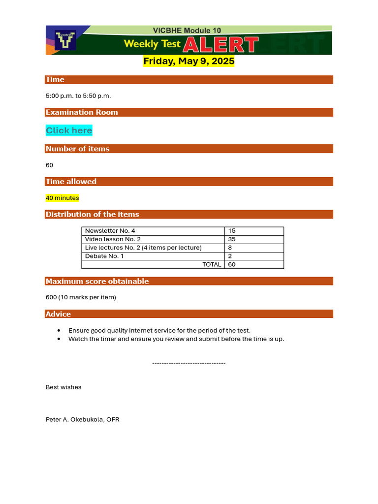 ALERT For Friday Test May 9, 2025 | PDF