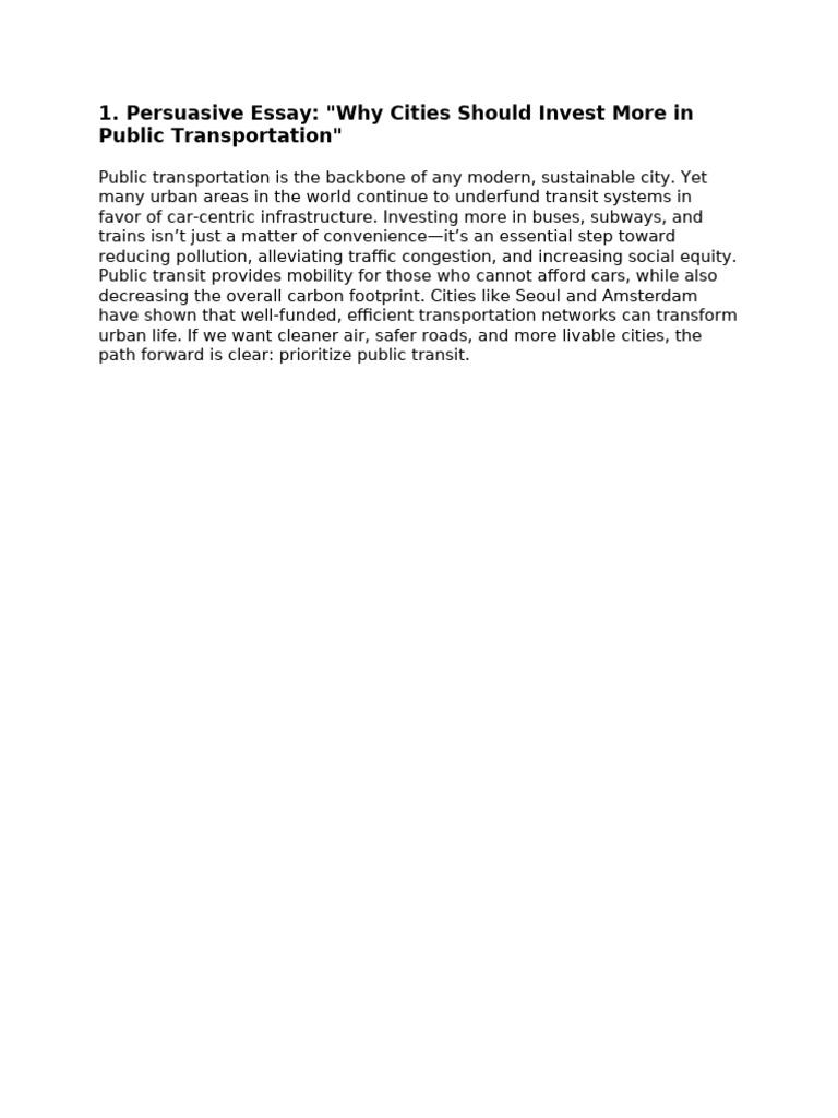 Persuasive Essay: "Why Cities Should Invest More in Public ...