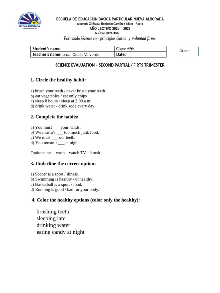 Evaluacion Science 5to | PDF