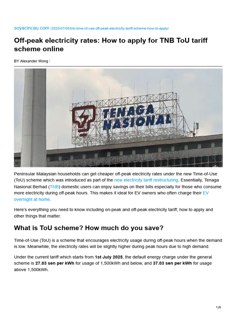 Off-Peak Electricity Rates How To Apply For TNB ToU Tariff Scheme ...