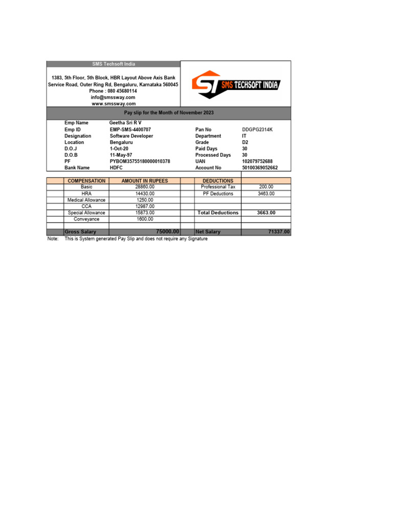 Payslip Nov 2023 | PDF
