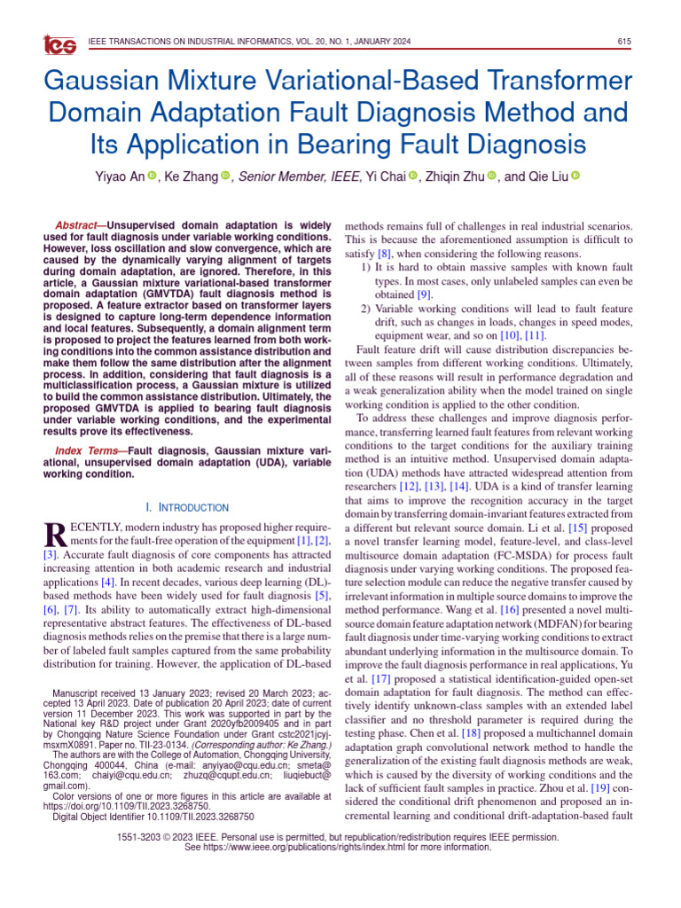 Gaussian Mixture Variational-Based Transformer Domain Adaptation Fault ...