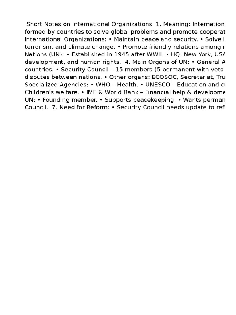 International Organizations Notes | PDF