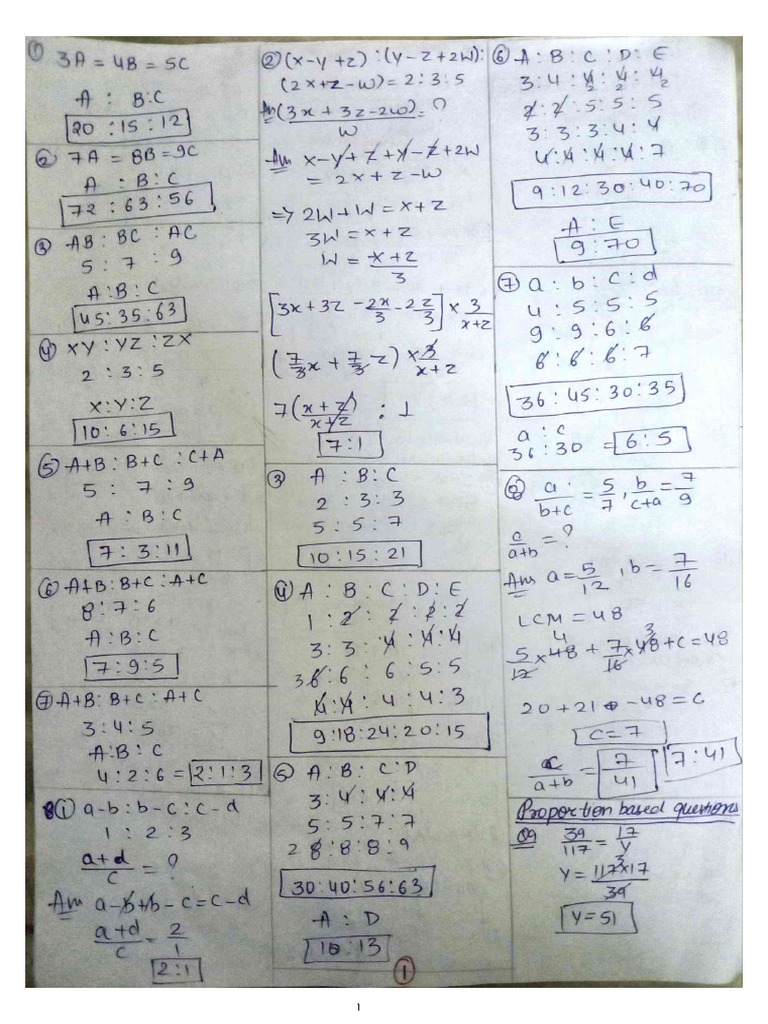 Ratio and Proportion Handwritten Solution | PDF