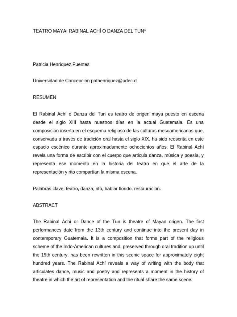 Resumen Rabinal Achi | PDF | Ritmo | Bailes