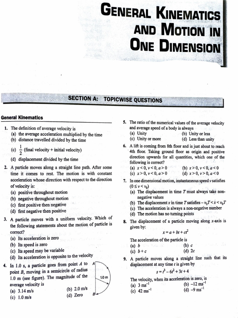 Kinematics and Motion in 1 D Revision Question Bank For NEET | PDF