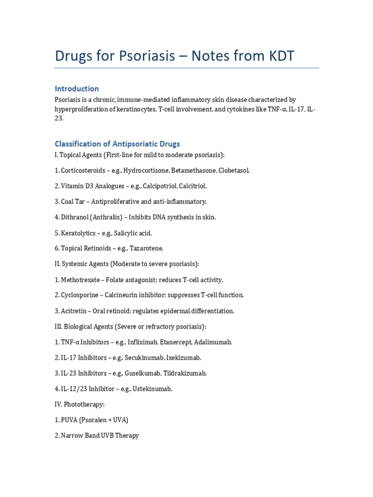 Psoriasis Drug Classification Overview | PDF