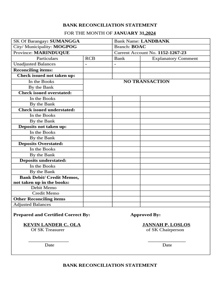 Bank Reconciliation Statement | PDF | Banks | Debits And Credits