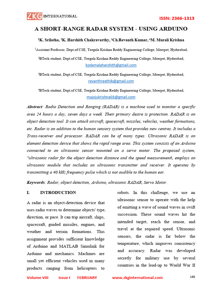 A Short Range Radar System Using Arduino | PDF | Radar | Ultrasound