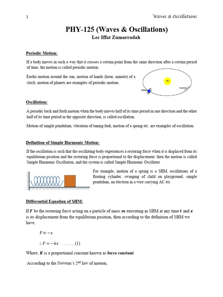 Simple Harmonic Oscillations | PDF | Oscillation | Force