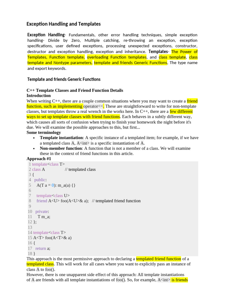 Templates in C - 6 - Template and Friends Generic Functions | PDF | C++ ...
