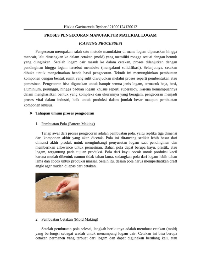 Proses Pengecoran Logam: Tahapan & Aplikasi | PDF