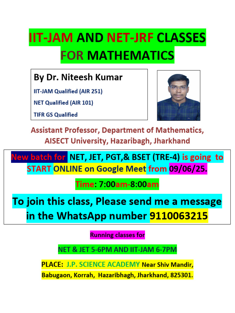 IIT-JAM & NET-JRF Math Classes Hazaribagh | PDF