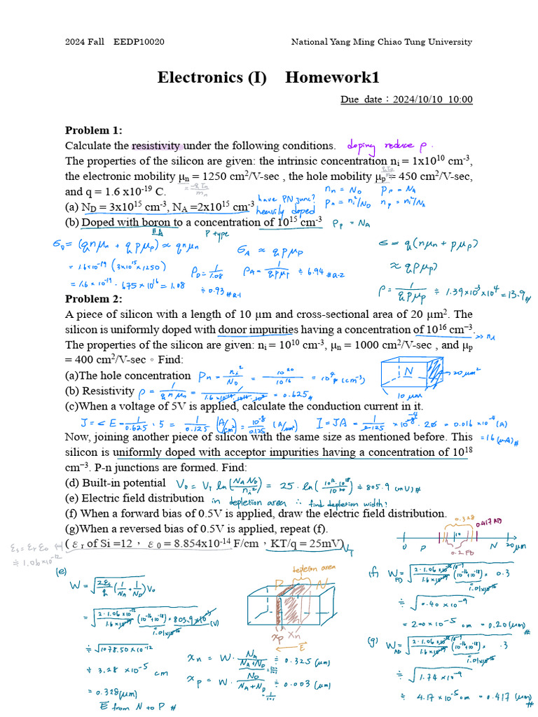 Electronics HW1 112700033 | PDF | P–N Junction | Doping (Semiconductor)