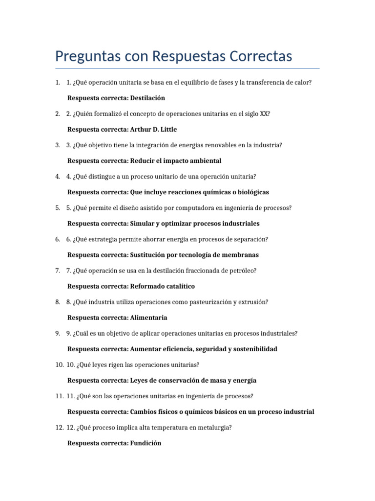 Preguntas y Respuestas sobre Operaciones Unitarias | PDF | Calor ...