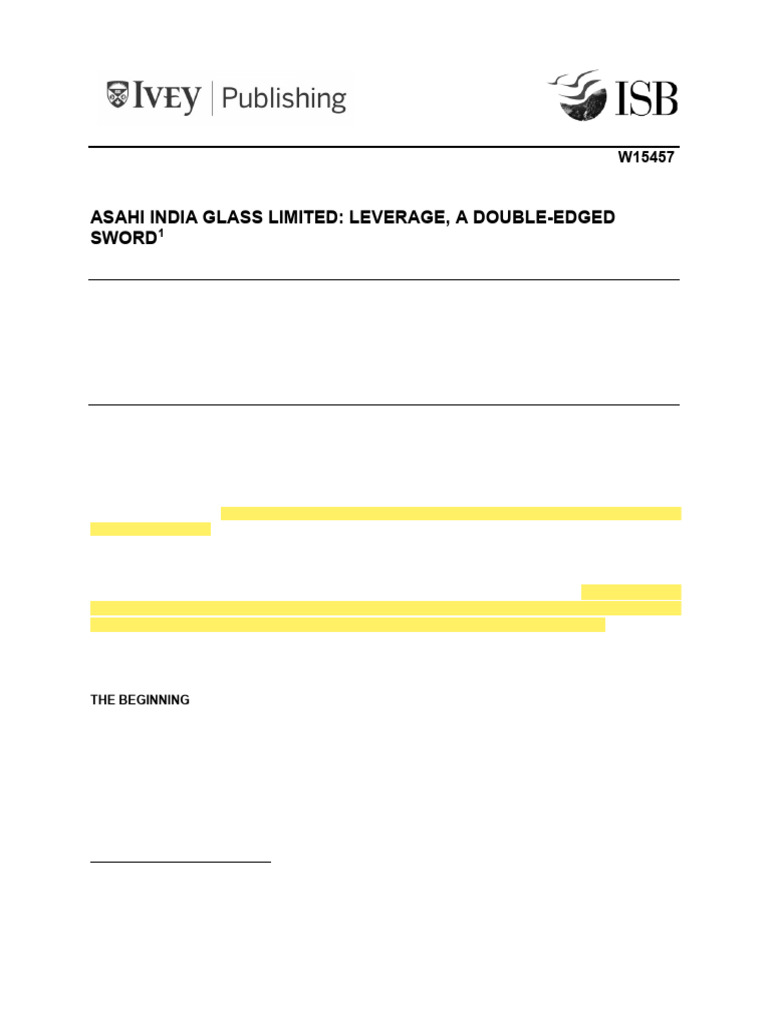Asahi India Glass Limited Leverage, A Double-Edged Sword | PDF | Debt | Loans