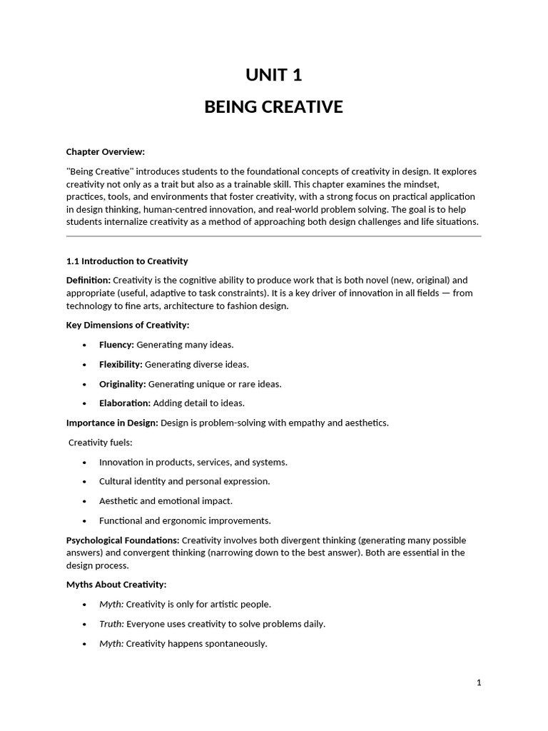 Unit 1 Being Creative: Chapter Overview | PDF | Creativity | Cognitive ...