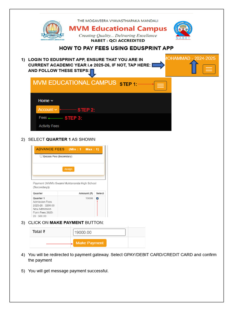 How To Pay Fees Using Edusprint App | PDF