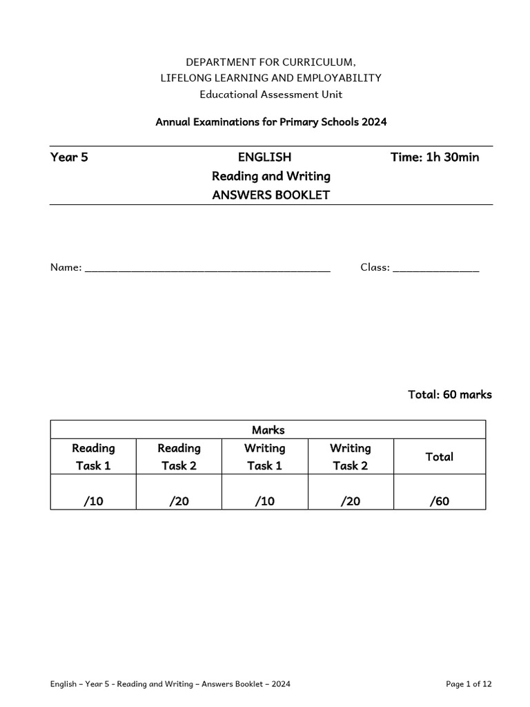 English Yr05 Reading Writing Answers Booklet 2024 | PDF | Volcano