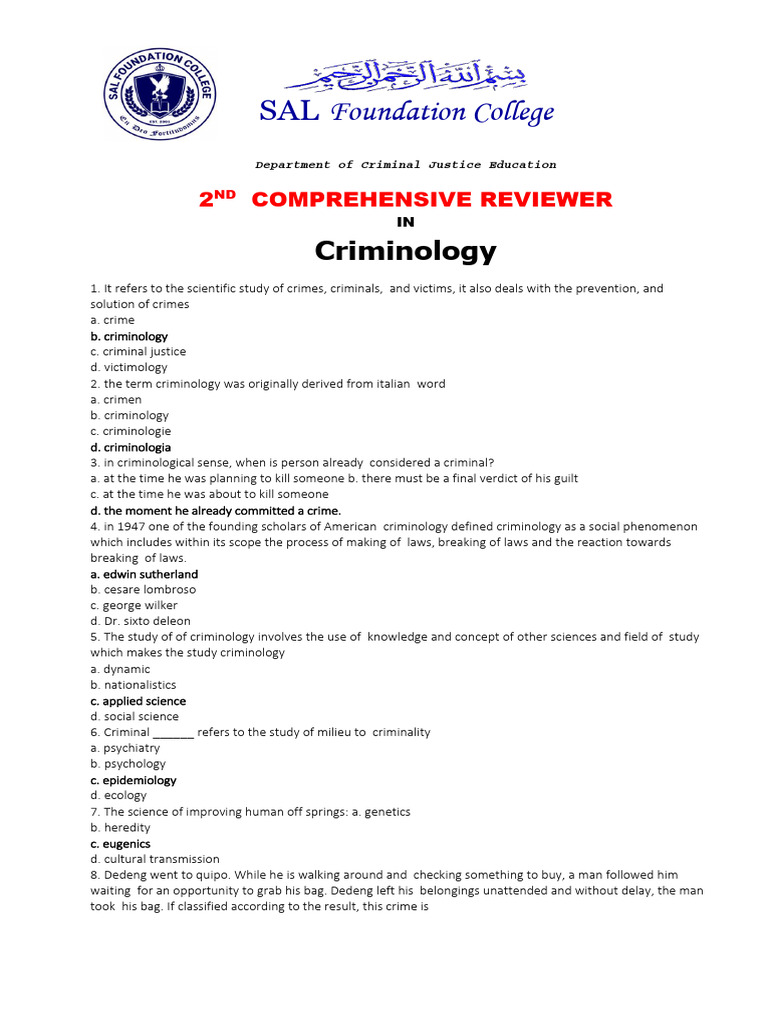 CRIMINOLOGY (Criminal Sociology) Comprehensive Reviewer 2,3,4 | PDF ...