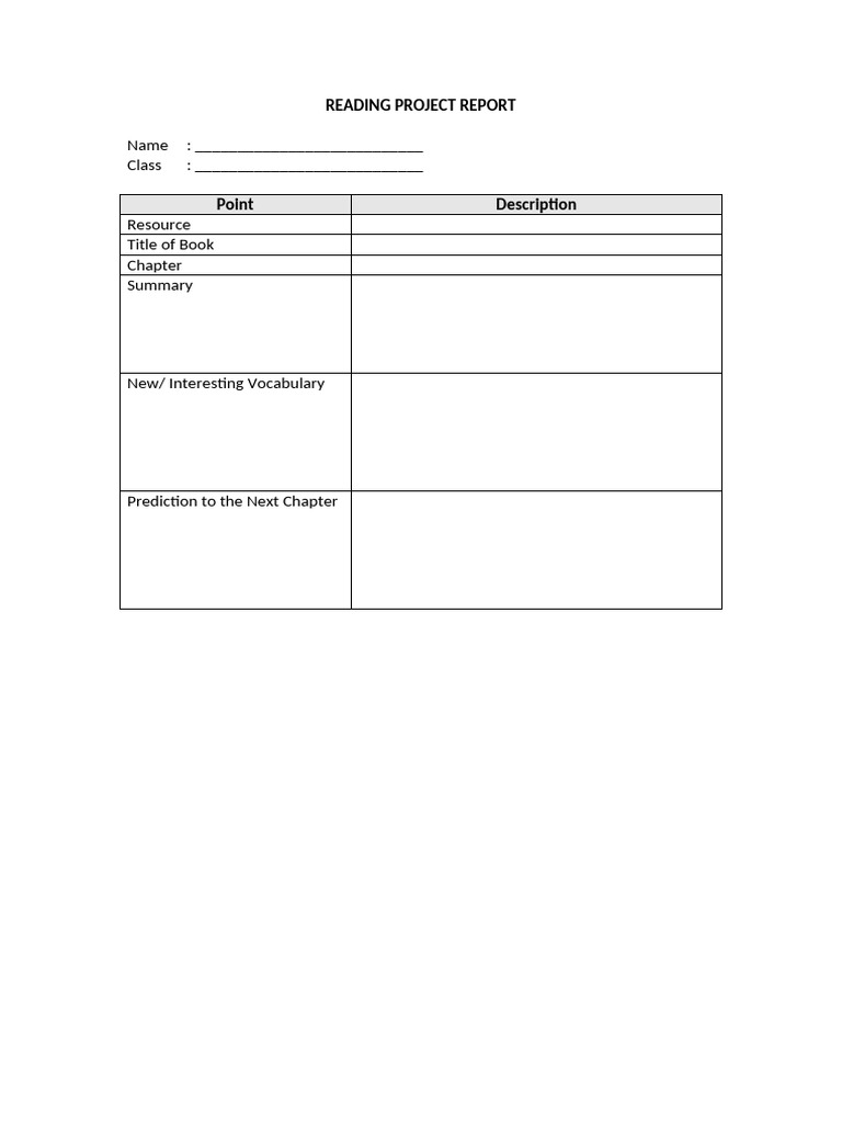 Reading Project Report Template | PDF