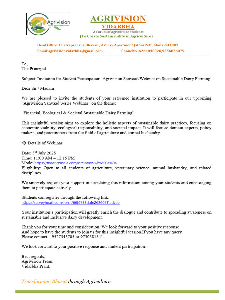 Invitation For Agrivision Sanvaad | PDF